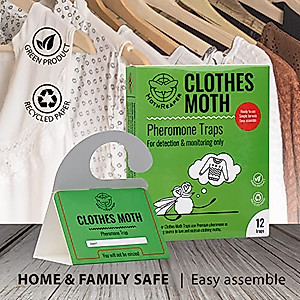 Clothing Moth Trap 12 Pack with Pheromones Prime, Clothes Moth Trap with Lure for Closets, Carpet, Moth Treatment and Prevention