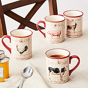 Certified International Famhouse 16 oz. Mugs,Set of 4 Assorted Designs