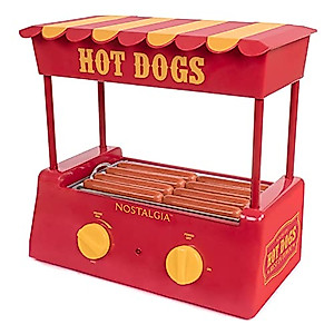 Nostalgia Countertop Hot Dog Roller and Warmer, 8 Regular Sized Hot Dogs, 4 Foot Long Hot Dogs and 6 Bun Capacity, Stainless Steel Rollers, Perfect For Breakfast Sausages, Brats, Taquitos, Egg Rolls