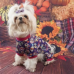 Gittcoll Anelekor Halloween Dog Jumpsuit Skull Pet Pajamas for Small Medium Dogs Warm Puppy Onesie Cozy Winter Clothes Pet Costume Apparel for Cats (Skeleton, Small)