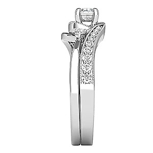1 1/2 CT Round Shape Sparkling White Cubic Zirconia Bypass Wedding Engagement Anniversary Bridal Ring with Band in 14K White Gold Plated 925 Sterling Silver (1.50 Cttw) Ring Size -10