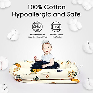 Baby Lounger Replacement Cover (Adjustable Ribbon), 100% Hypoallergenic Cotton Infant Nest Extra Cover, Premium Quality Baby Dock Cover (Pineapples)