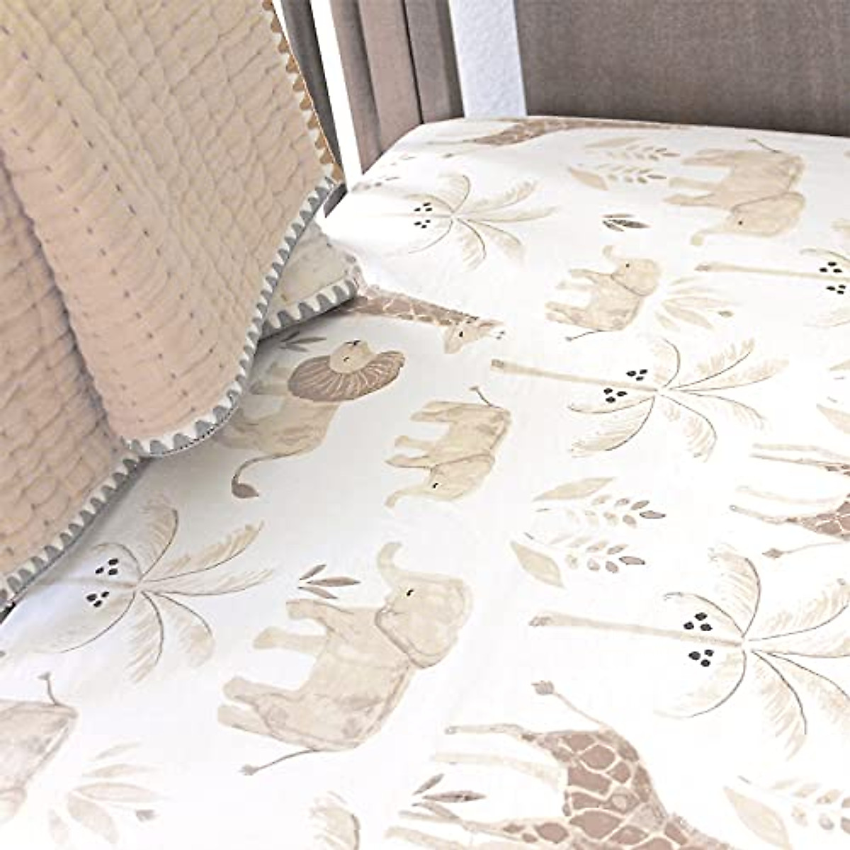 Crane Baby Soft Cotton Crib Mattress Sheet, Fitted Sheet for Cribs and Toddler Beds, Safari Animal, 28”w x 52”h x 9”d