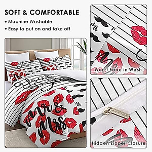 Duvet Cover Twin Size, Retro Woman Red You Bedding Set with Zipper Closure for Kids and Adults, Love Valentine Valentines Comforter Cover with Pillow Sham for Bedroom Bed Decor
