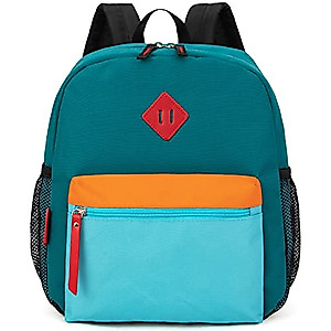 HawLander Preschool Kids Backpack, 12 inch Toddler Backpacks for Boys with Chest Strap, Blue Green