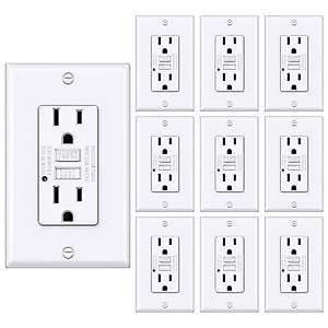BESTTEN 10 Pack 15 Amp GFCI Outlet, GFI Receptacle Outlet with LED Indicator, Ground Fault Circuit Interrupter, Non-Tamper-Resistant, Wallplate Included, ETL Certified, White