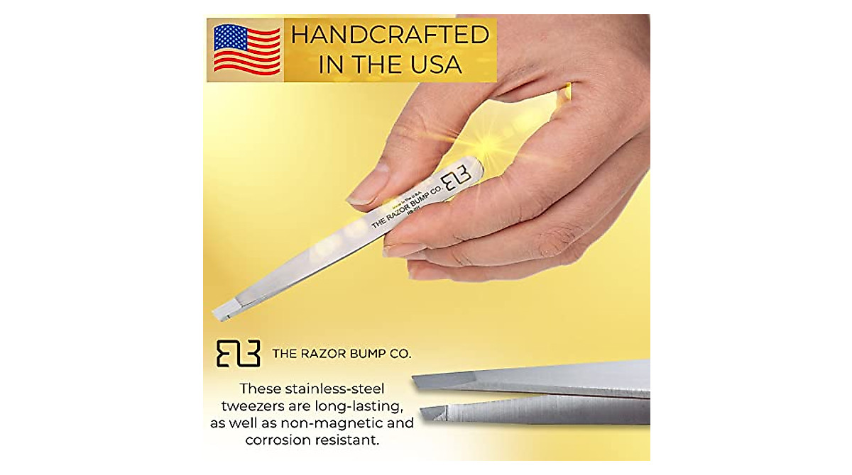 Precision Micro Slant Tweezer - Made in USA for Eyebrows & Ingrown Hair