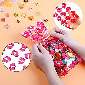 SULOLI Baby Shower Cellophane Bags,120pcs Pink Candy Goodie Bags Gender Reveal Treat Bags with 150 Twist for Baby Shower Party Favor supplies