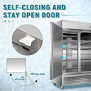 INSONG 54" Commercial Freezer, 49 cu.ft with 2 Solid Door Stainless Steel Reach-in Freezer for Restaurant, Bar, Shop, Residential