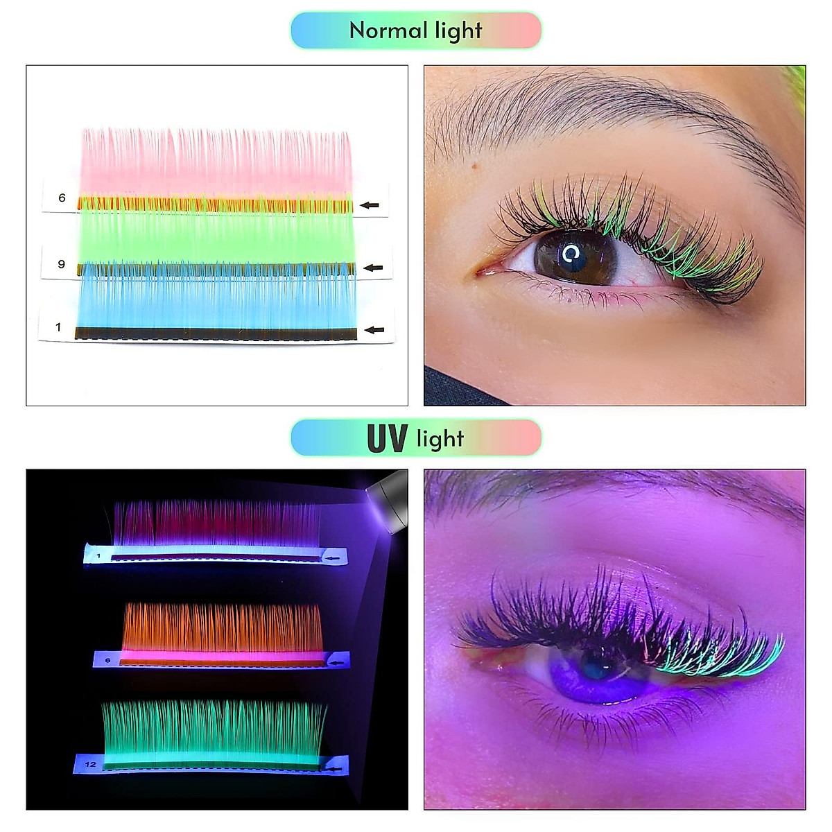 Colored Lash Extensions Classic Mix 6 Colors Rainbow Pink Yellow Green Purple White Blue Color Lashes Extension Obeyalash Colored Individual Eyelash Extension 0.07 D Curl (Mixed Candy Color 14mm)
