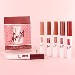 evpct 6Pcs Matte Liquid Lipstick Lip Stain Set Dark Red Nude Beige Brown Orange Mauve Purple Stay on Matte Waterproof Long Lasting Lipstick labiales mate 24 horas originales labial permanente 02