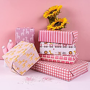 MAYPLUSS Wrapping Paper Large Sheet - Folded Flat - 6 Different Baby Girl Design (45.2 sq.ft.ttl) - 27.5 inch X 39.4 inch Per Sheet