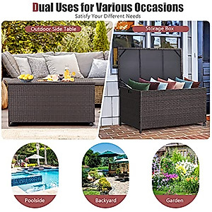 Giantex Outdoor Wicker Storage Box - 50 Gallon PE Rattan Storage Container with Lid, Waterproof Liner, Universal Wheels, Deck Storage for Pillows, Cushions, Gardening Tools, Mix Brown
