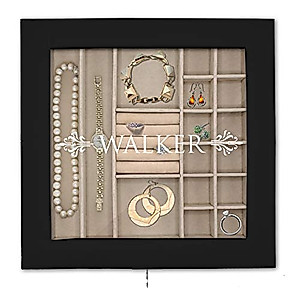 My Personal Memories Custom Personalized Jewelry Box, Tray & Organizer with Glass Top - Customized and Engraved Accessories Gift for Mom, Wife, Her (Large 10.5" x 10.5", Midnight Black)