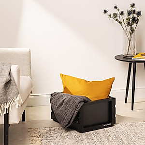 Navaris Wood Record Crate - Vinyl Album Storage Holder Box Wooden Case with Chalkboard Sign Board - Holds up to 80 LP Records - Black