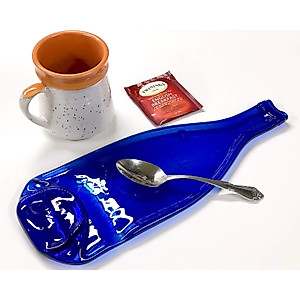Melted Wine Bottle Cheese Tray with Cheese Spreader in Blue Glass