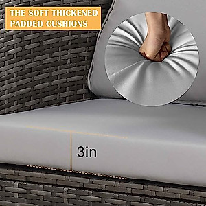 Solaste 4 Piece Patio Furniture Set, Outdoor Conversation Set, Wicker Rattan Sectional Sofa with Tempered Glass Coffee Table, Cushions for Balcony, Backyard, Front Porch, Garden, Grey