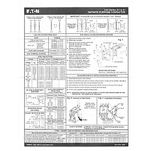 Eaton E1C25DNY138 Electrical Non-Reversing Definite Purpose Control Contactor, Coil Voltage 110/120V 50/60Hz, Dual QC Coil Term, 3-Pole, 30A Inductive, 40A Resistive