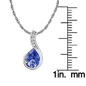 10k White Gold Genuine Pear-Shape Tanzanite and Diamond Drop Pendant Necklace