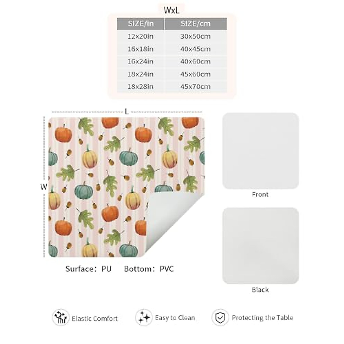 Coffee Mat for Counter, Watercolor Pumpkin Vegetable Pink Stripes Absorbent Hide Stain Coffee Bar Mat, Non-slip Coffee Bar Accessories Kitchen Drying Mat Fit Under Coffee Maker Espresso Machine