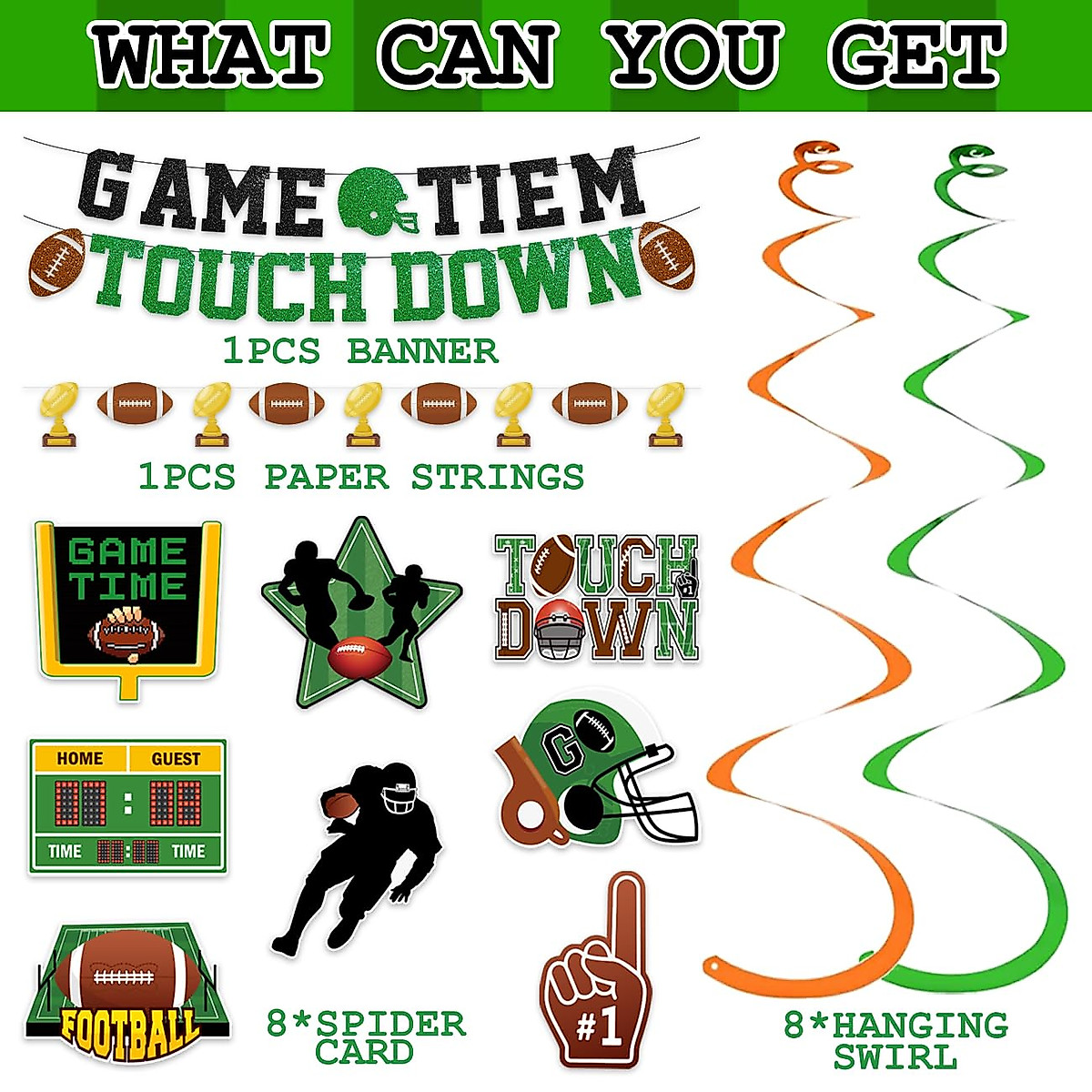 37Pcs Football Party Decorations Football Hanging Swirl Decor for Football Birthday Party Game Time Touch Down Banner Football Game Day Tailgate Party Supplies