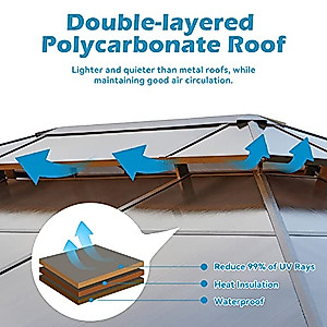 GAZEBEST 10'x13' Hardtop Gazebo Outdoor Polycarbonate Double Roof Patio Gazebo Aluminum Frame Gazebo Canopy with Netting and Curtains,for Garden Patio,Patio Backyard,Deck and Lawns