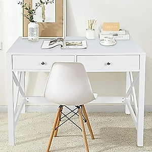 Usinso White Writing Computer Desk with Drawers,Small Modern Table for Bedrooms,White Vanity Table,Office Desk with Drawers（White）