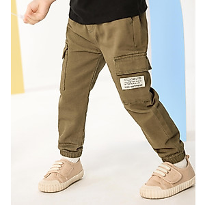 Feidoog Toddler Baby Boys 2 Pack Sweatpants Solid Cotton Elastic Waist Trousers Active Jogger Pants,Green+Coffee,3-4T