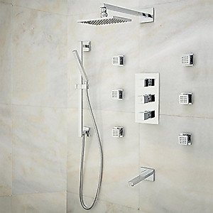 Signature Hardware 925939 Onassis Thermostatic Shower System with Shower Head, Hand Shower, Slide Bar, Bodysprays, Shower Arm, Hose and Valve Trim - Valve Included