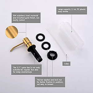 Soap Dispenser for Kitchen Sink, YardMonet Gold Sink Soap Dispenser or Lotion Dispenser with 13 Ounce Large Soap Bottle, Gold