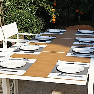 Aoodor Outdoor 6-10 Person Aluminum Patio Extendable Dining Table, Rectangular Table & 8 Chairs for Patio, Deck, Garden,Courtyard - Brown and White