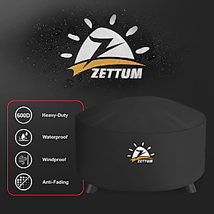 Zettum Fire Pit Cover Round 32 Inch - Outdoor Firepit Cover Heavy Duty & Waterproof, 600D Patio Fire Table Cover Gas Fire Pit Accessories Fade & Weather Resistant - 32 x 32 x 16 Inch