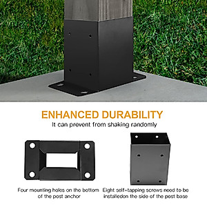 4 x 4 Post Base 2 PCS,Inner Size 3.6"x3.6"Deck Post Base,Heavy Duty Metal Black Powder Coated Post Brackets,for Pavilion Deck Railing Support Deck Base Plate, Support Bolt Down