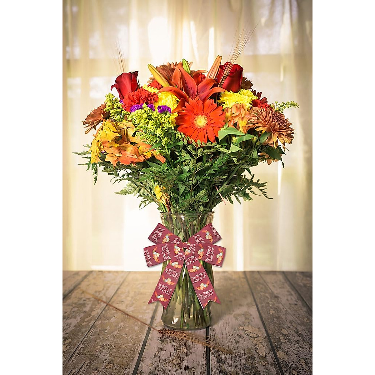 ALIBBON 2 Rolls 2.5" 5 Yd Fall Wired Ribbon Thanksgiving Burlap Ribbons Wine Red Happy Fall Ribbons Brown Orange Buffalo Plaid Ribbons for Wreath DIY Crafting Gifts Wrapping Party Decorations