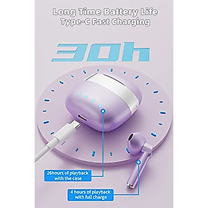 Wireless Earbuds Bluetooth, ENC Noise Cancelling Deep Bass in-Ear Stereo Ear Buds,IPX6 Waterproof Headphones with Mic, USB-C Charging Case, Touch Control Earphones for iPhone & Android Purple