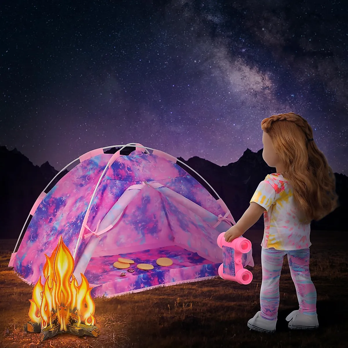ZITA ELEMENT 11 Items 18 Inch Doll Accessories Camping Tent Set - Including Doll Camping Tent Clothes Set Binoculars Campfire Chocolate Compressed Biscuit