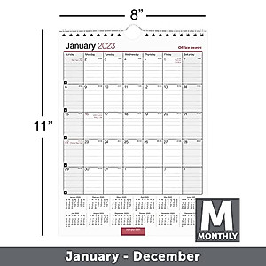 Office Depot® Brand Monthly Wall Calendar, 8" x 11", White, January 2023 To December 2023, OD301328