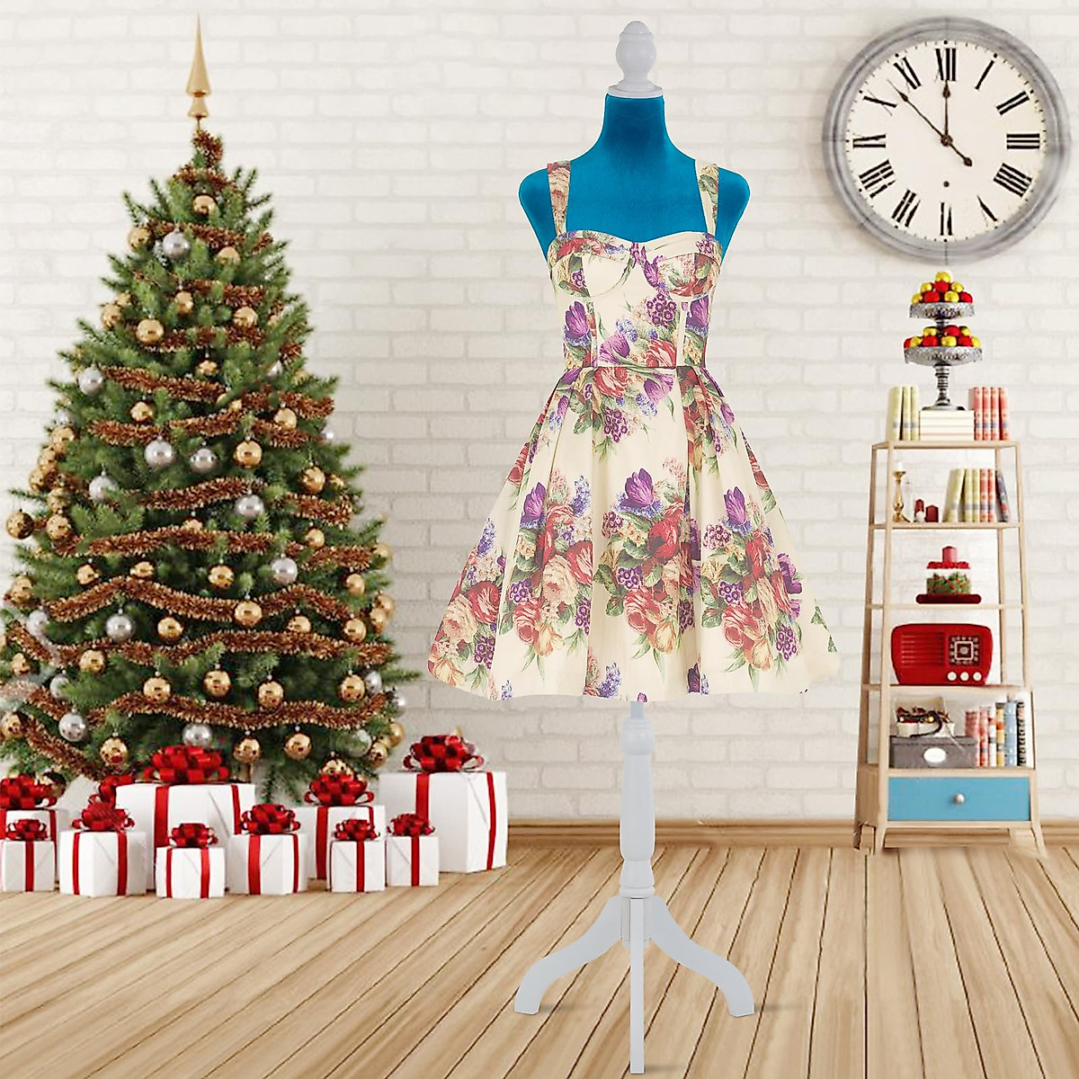 Mannequin Body, Female Dress Form Torso Manikin Body with Adjustable Height Wooden Tripod Stand for Sewing Dressmakers Dress Jewelry Display, Blue