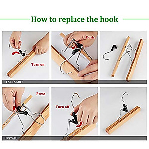 Wooden Pant Hangers, Lemonfilter 12 Pack Pant Hangers Wood with Non Slip Padded Velvet, Non Slip Pants Pangers with 360° Swivel Hook, Natural Wooden Dress Pants Hangers for Men, Skirts, Trousers, Wigs