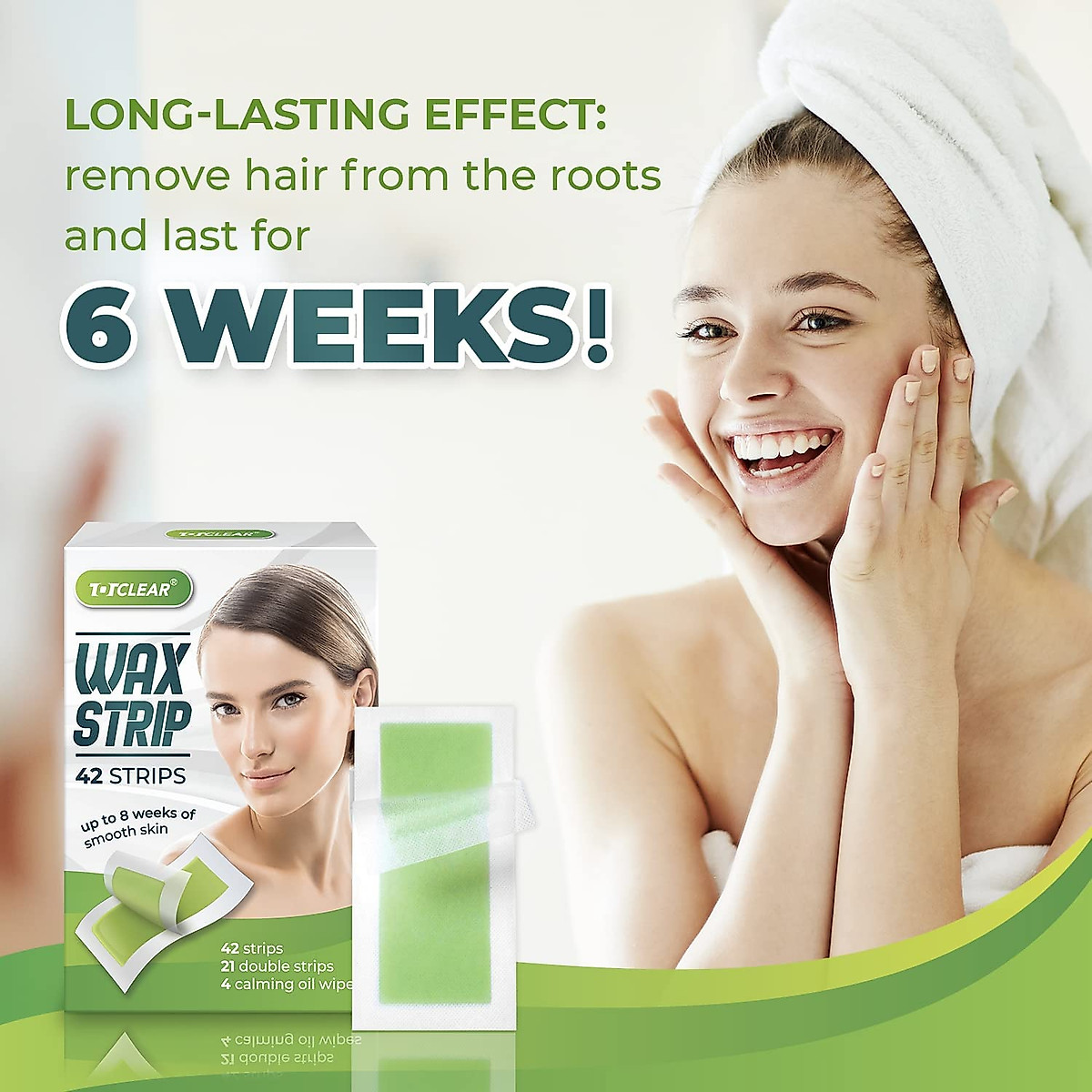 TOTCLEAR Facial Wax Strips For Hair Removal Face Waxing Kit For Women 40 Face Strips And 4 Calming Oil Wipes With Natural Formula