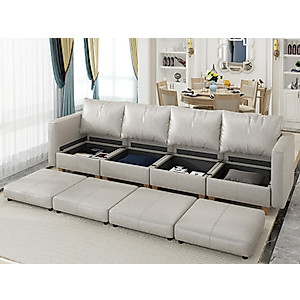 EASE MOOSE Modular Sectional Couch with Storage Seats,4 Seat Faux Leather Convertible Modular Sofa Sectional Sofa Couch with Reversible Chaises for Small Spaces