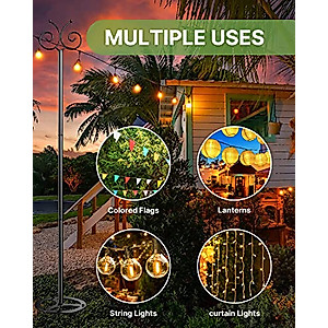 Outdoor String Light Poles 2 Pack, 9 FT Light Poles for Hanging Outside String Lights with Hooks, Adjustable Metal String Light Pole for Patio Fence Backyard Deck Garden Bistro Christmas Wedding