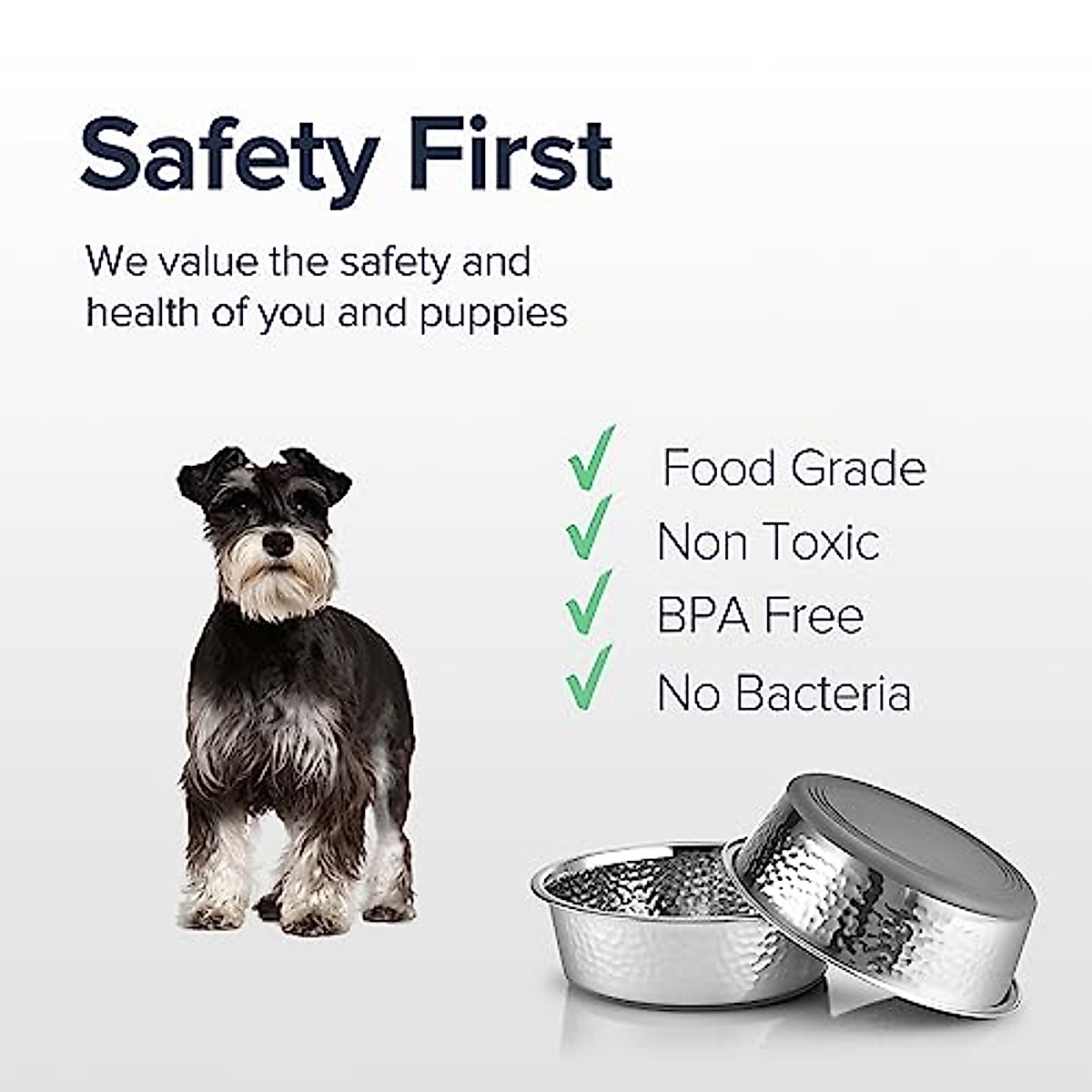 URBUDDIES 2 Pack Hammered Stainless Steel Dog Bowls, 4 Cup, Gray Bottom