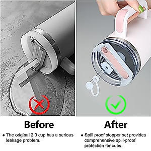 6 Pack Silicone Spill Proof Stopper, Compatible with Stanley Cup 2.0 40oz/ 30oz, Tumbler Accessories, Including 2 Straw Cover Cap, 2 Square Spill Stopper and 2 Round Leak Stopper(2.0-Clear)