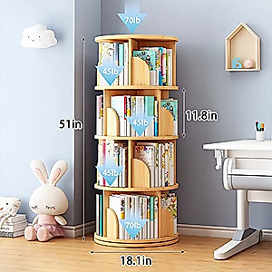 Rotating Bookshelf, 4 Tier 360° Revolving Bookcase Corner PVC Wood Plastic Board Swivel Bookcase,Stackable Bookshelf Organizer,Display Cabinet for Office Home Living Room Study(51“x18.1”x18.1“)