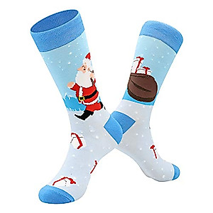 BONANGEL Christmas Socks for Men Women,Fun Cute Socks with Santas Reindeer Gingerbread Candy Pattern,Xmas Novelty Socks