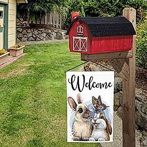 Cute Rabbit and Butterfly Garden Flags Premium Bunny Animals Design Yard Flag Holiday Party Flag Outdoor Farmhouse Decor Home Porch Flags 12 x 18 Inch