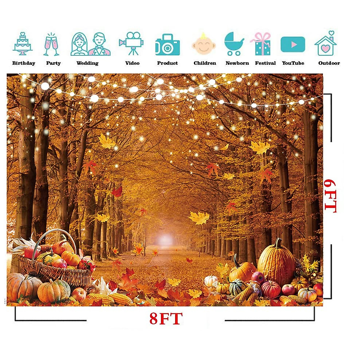 CYLYH 8x6ft Fall Photography Backdrop Autumn Maple Forest Leaves Pumpkin Party Background Thanksgiving Party Supplies Farm Harvest Event Banner Thanksgiving Photo Booth Props CY579