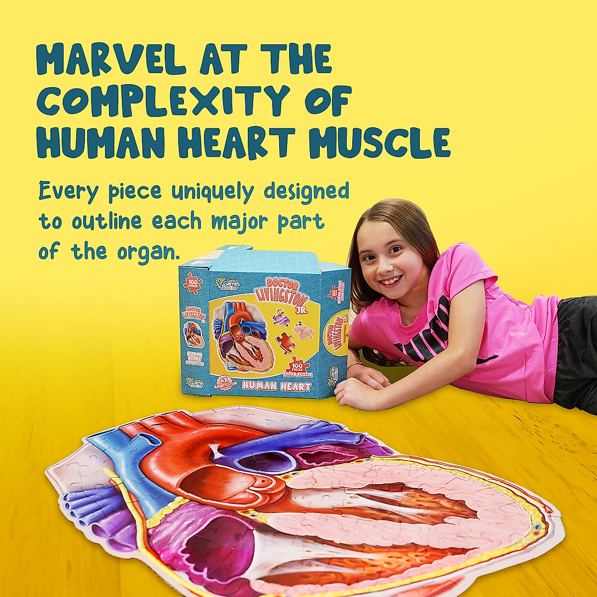Human Heart Anatomy Floor Puzzle — Genius Games Doctor Livingston Jr Anatomy Toy - Kids Puzzles & Science Toys - Human Heart Anatomy Model - 100 Piece Jigsaw Puzzles for Kids, Toddlers, Teens