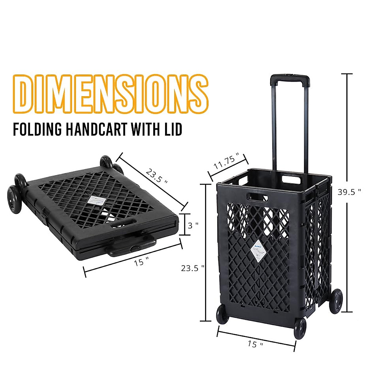 Foldable Portable Shopping Cart with Wheels -Rolling Utility Cart/Folding Dolly - 55/80Lbs Capacity-Large